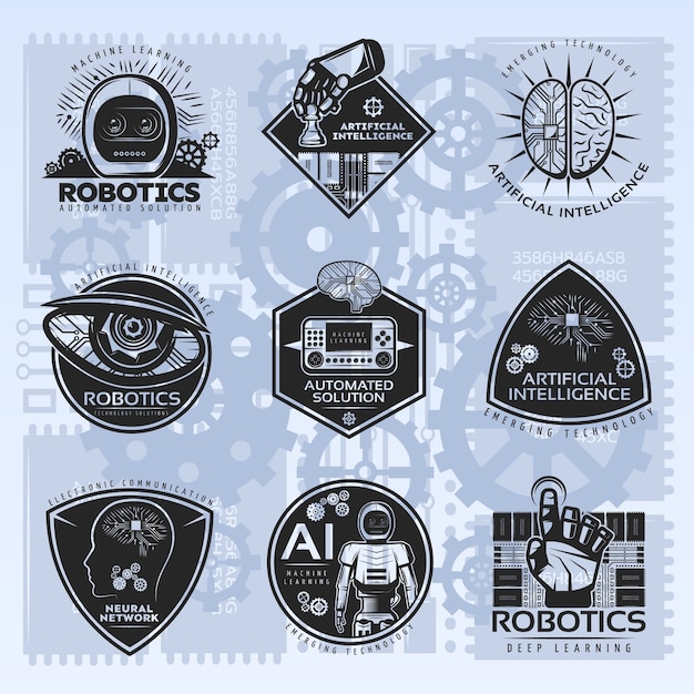 Free Vector | Vintage artificial intelligence badge set Free Vector | Vintage artificial intelligence badge set