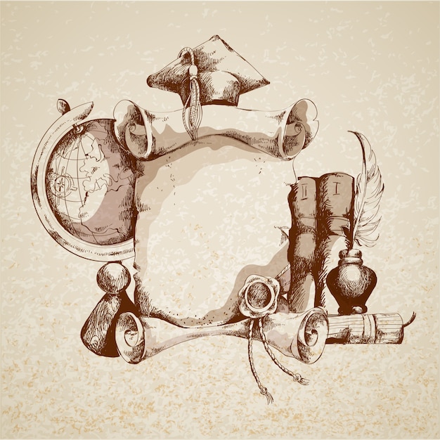 Premium Vector | Vintage background with school items Premium Vector | Vintage background with school items