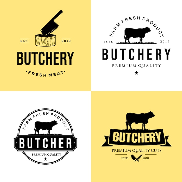 Premium Vector | Vintage butchery shop logo set Premium Vector | Vintage butchery shop logo set