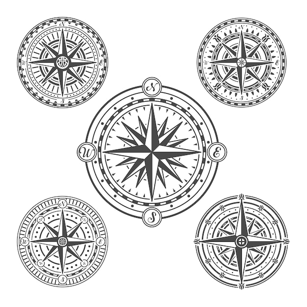 Premium Vector Vintage Marine Navigation Compasses In Set