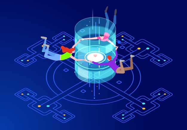 Premium Vector | Virtual reality communication concept with characters Premium Vector | Virtual reality communication concept with characters