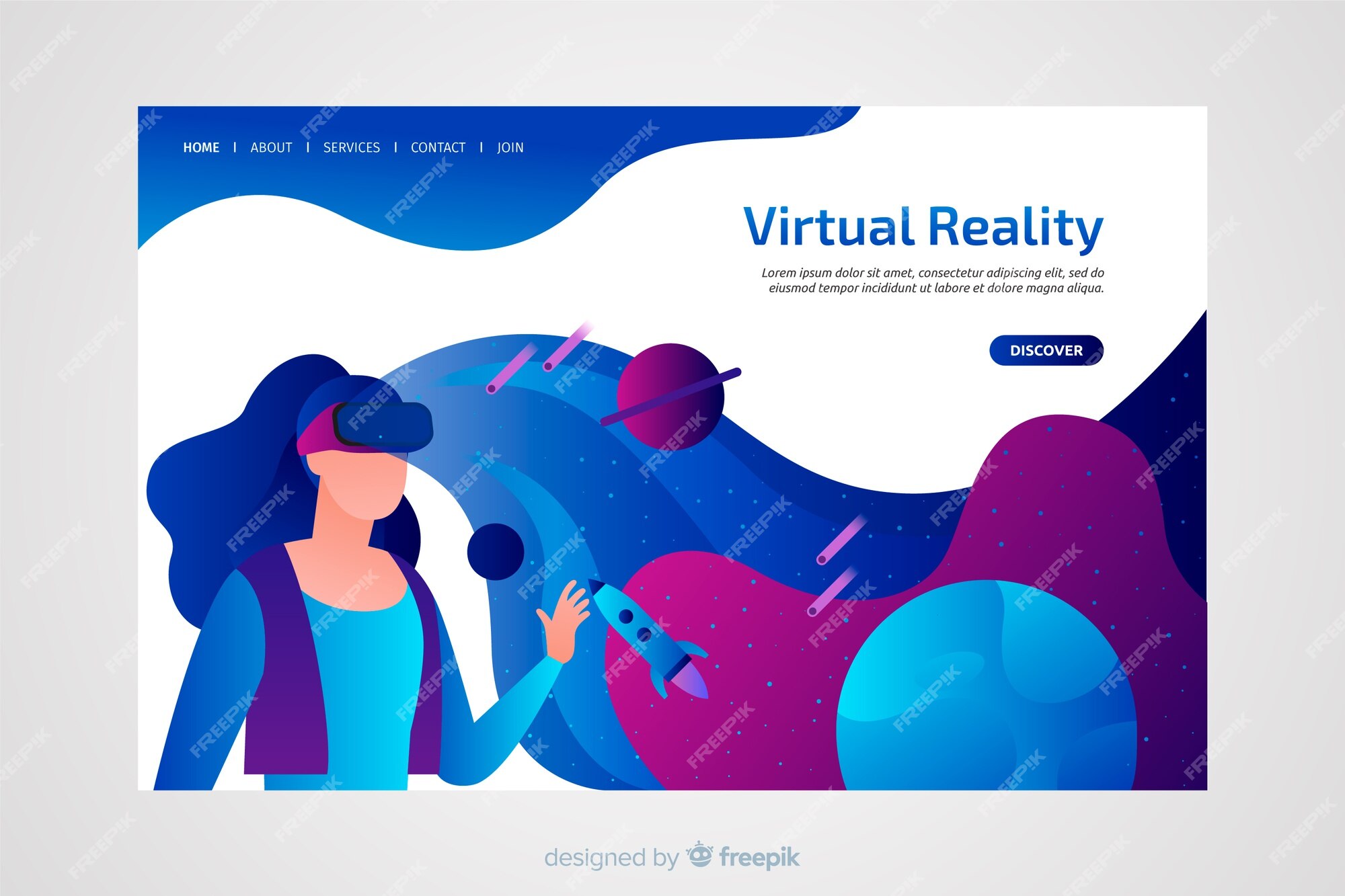 Free Vector | Virtual reality landing page template Free Vector | Virtual reality landing page template