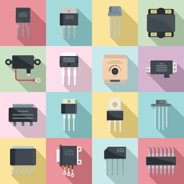 Premium Vector | Voltage regulator icons set flat vector. battery argon Premium Vector | Voltage regulator icons set flat vector. battery argon