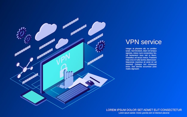 Premium Vector | Vpn service flat 3d isometric vector concept illustration Premium Vector | Vpn service flat 3d isometric vector concept illustration