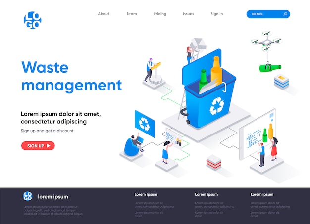 Premium Vector | Waste management isometric landing page template Premium Vector | Waste management isometric landing page template