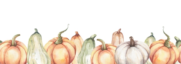 Premium Vector | Watercolor seamless pumpkins border. Premium Vector | Watercolor seamless pumpkins border.