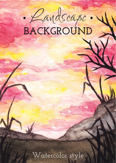 Premium Vector | Watercolor style natural landscape background Premium Vector | Watercolor style natural landscape background