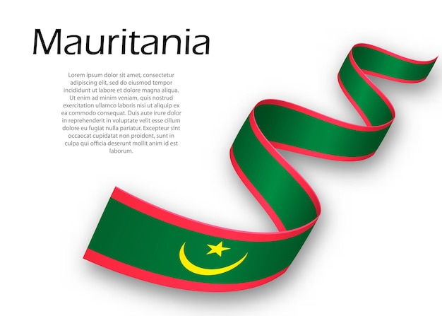 Premium Vector Waving Ribbon Or Banner With Flag Of Mauritania