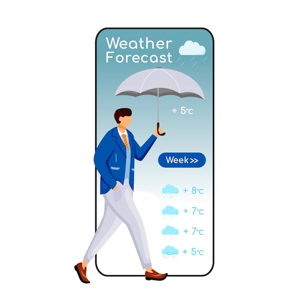 Premium Vector | Weather forecast cartoon app screen Premium Vector | Weather forecast cartoon app screen