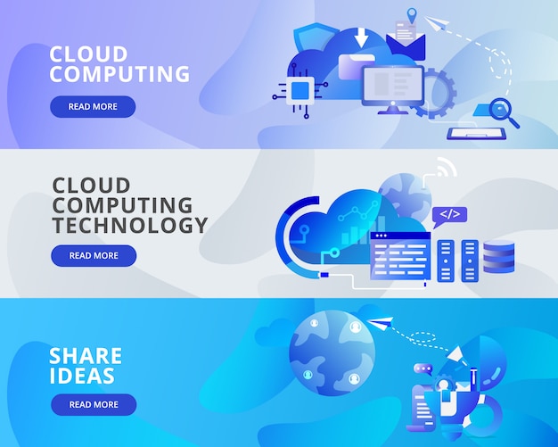 Premium Vector | Web banner illustration of cloud computing, share ideas Premium Vector | Web banner illustration of cloud computing, share ideas