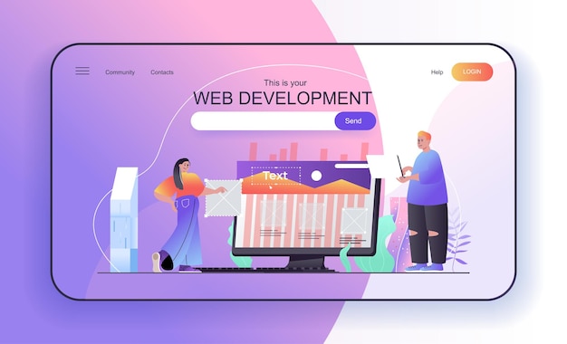 Premium Vector | Web development concept for landing page designers create page layout programming