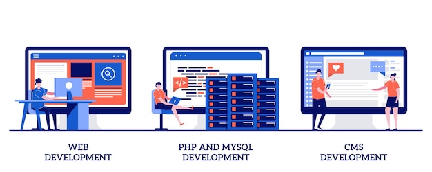 Premium Vector | Web development, php and mysql, cms content management ...