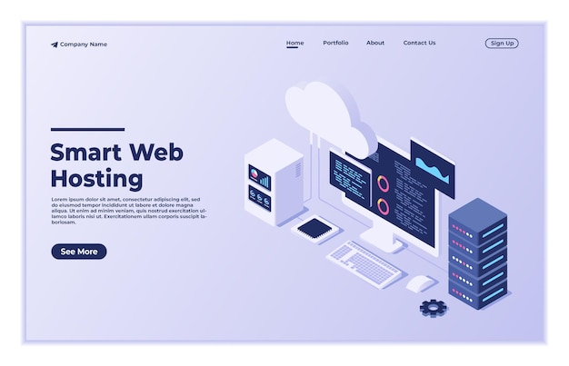 Premium Vector Web Hosting Concept Cloud Computing Online Database Technology Security