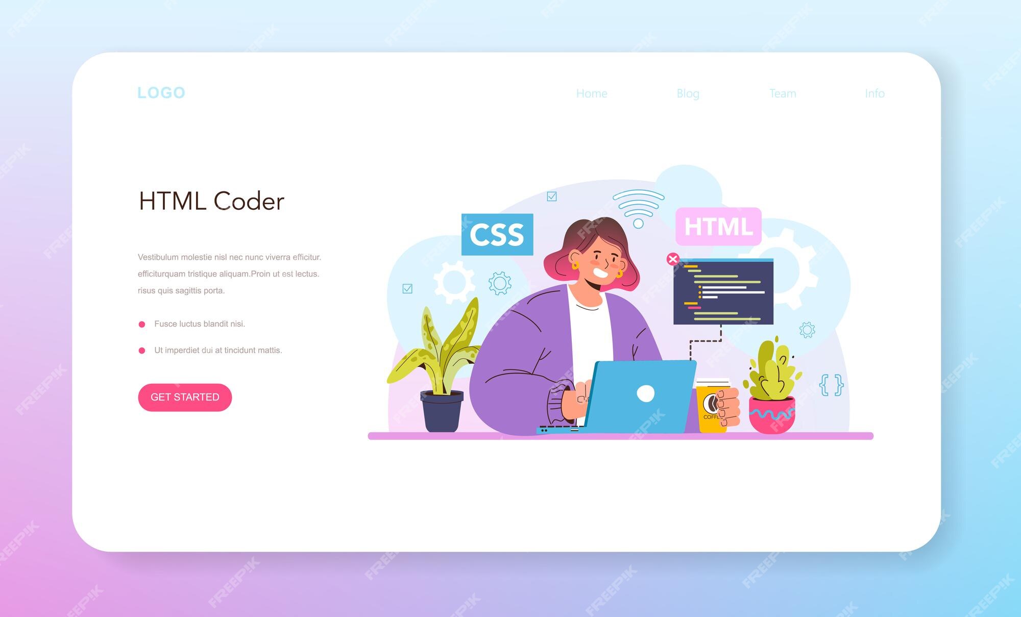 Premium Vector | Website development web banner or landing page html coding Premium Vector | Website development web banner or landing page html coding