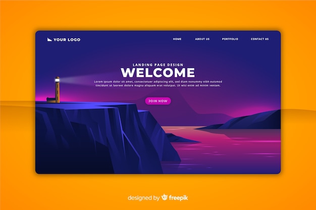 Free Vector | Welcome landing page with gradient landscape Free Vector | Welcome landing page with gradient landscape