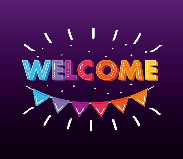 Premium Vector | Welcome lettering with garland hanging Premium Vector | Welcome lettering with garland hanging