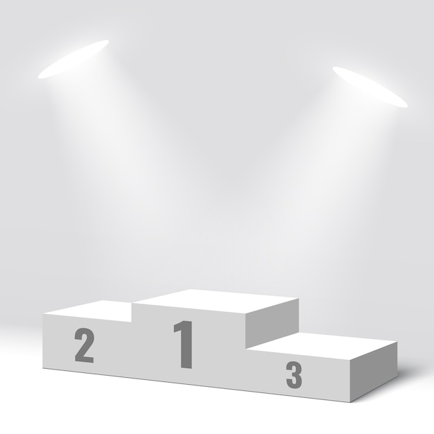 Premium Vector | White winners podium and two spotlights. pedestal. Premium Vector | White winners podium and two spotlights. pedestal.