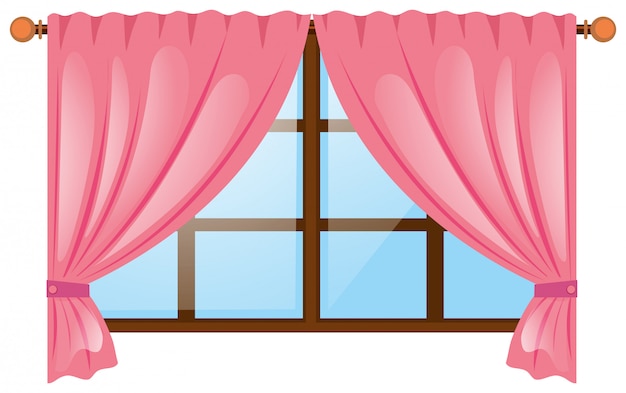 Premium Vector | Window with pink curtain Premium Vector | Window with pink curtain