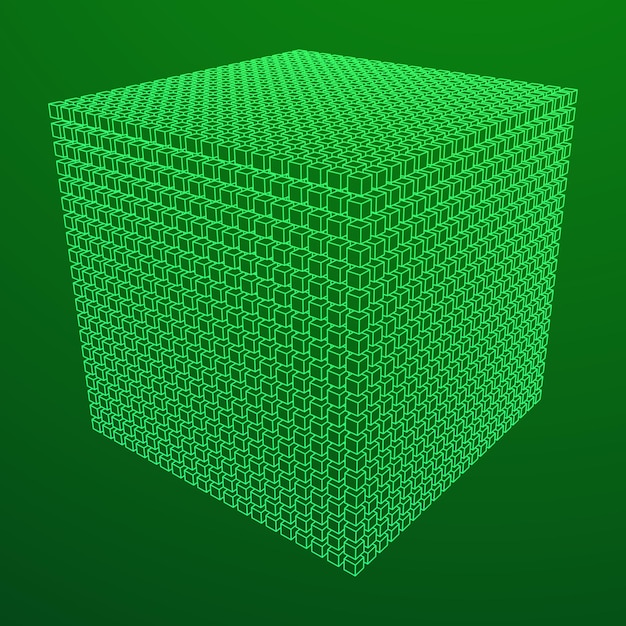 Premium Vector Wireframe Mesh Cube Make With Many Small Cubes Connection Structure Digital