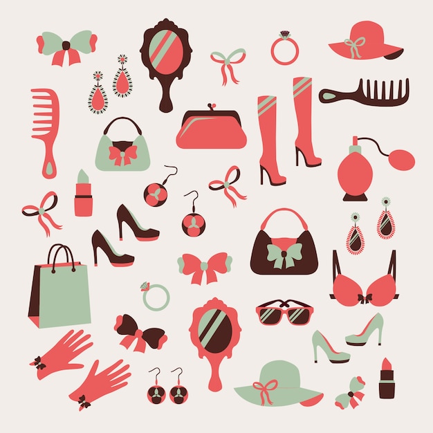 Woman accessories icons set | Free Vector Woman accessories icons set | Free Vector