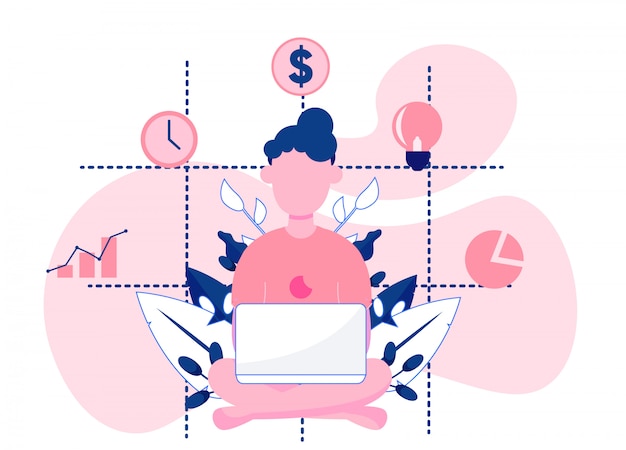 Premium Vector | Woman analyzing business reports Premium Vector | Woman analyzing business reports