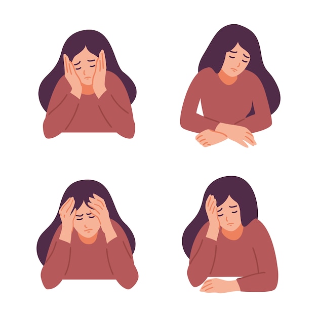 Premium Vector | A woman is having a headache. Premium Vector | A woman is having a headache.