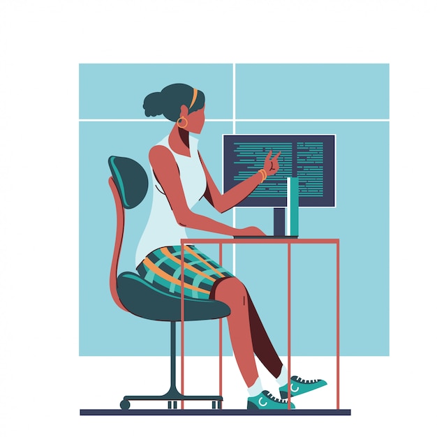 Premium Vector | Woman programmer or female program development concept Premium Vector | Woman programmer or female program development concept