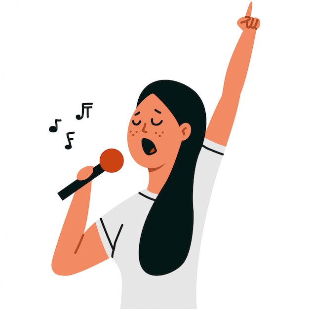 Premium Vector Woman Singing Into A Microphone Isolated On White