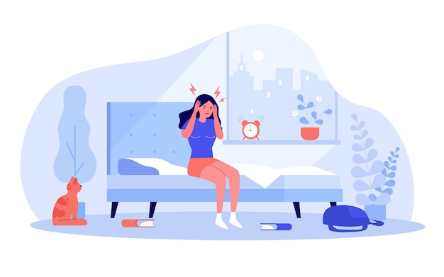 Premium Vector | Woman waking up with splitting headache Premium Vector | Woman waking up with splitting headache