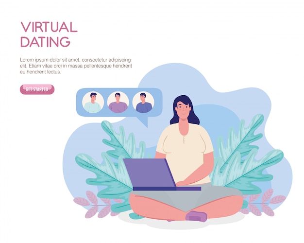 Premium Vector | Woman with laptop chatting Premium Vector | Woman with laptop chatting