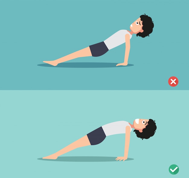 Premium Vector | Woman wrong and right upward plank pose Premium Vector | Woman wrong and right upward plank pose
