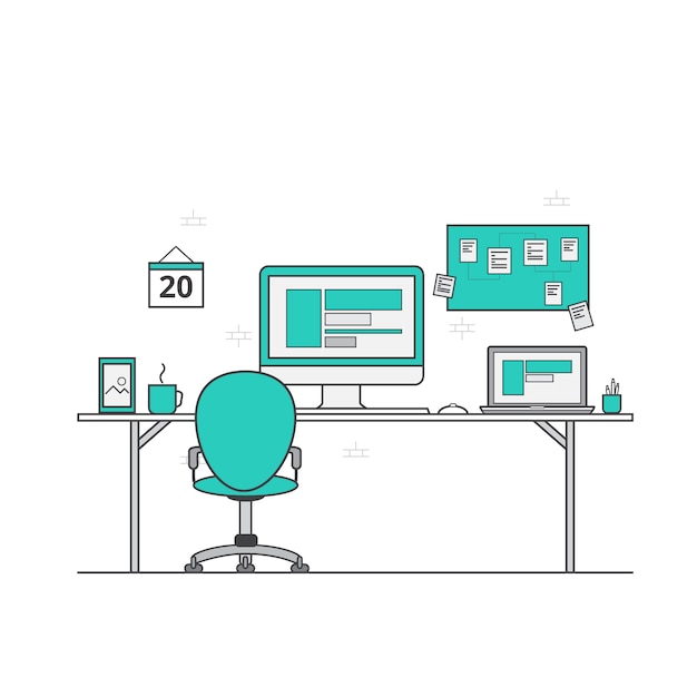 Workspace Flat Design Vector Free Download