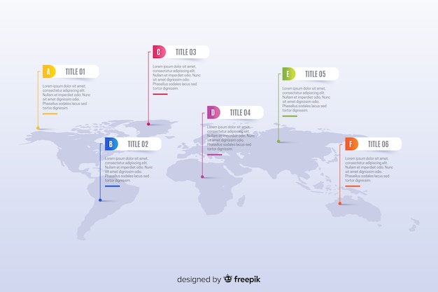 Premium Vector | World map business infographic with colourful markers Premium Vector | World map business infographic with colourful markers
