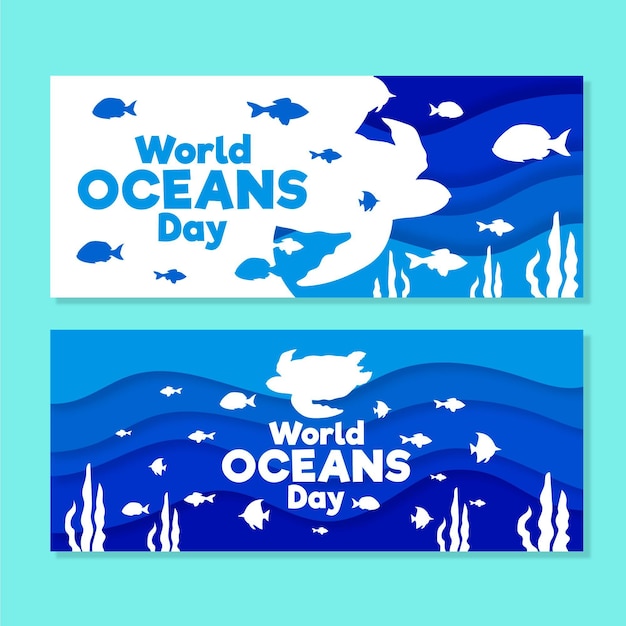 Free Vector World Oceans Day Banners Drawn Concept