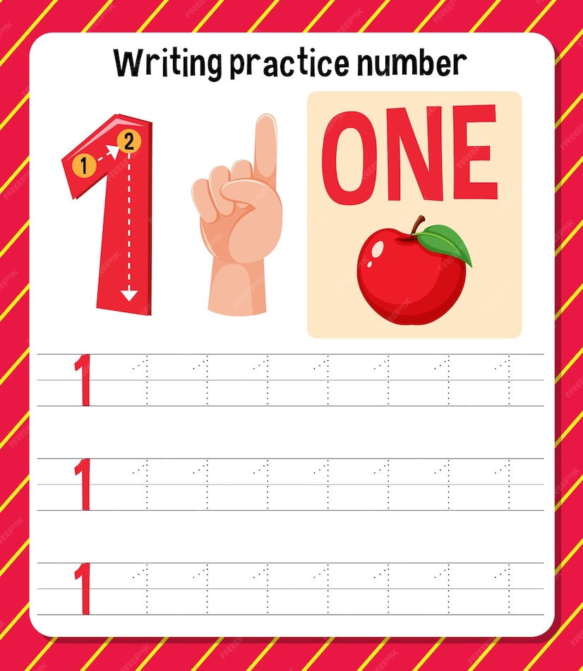 Premium Vector | Writing practice number 1 worksheet Premium Vector | Writing practice number 1 worksheet