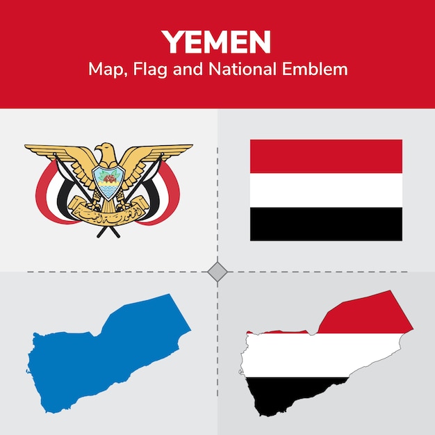Premium Vector | Yemen map, flag and national emblem Premium Vector | Yemen map, flag and national emblem