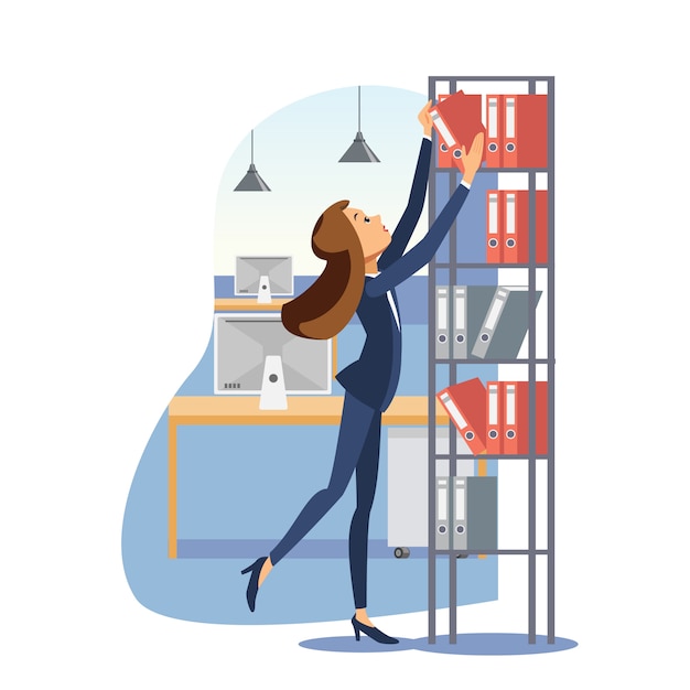 Premium Vector | Young businesswoman working with documents vector Premium Vector | Young businesswoman working with documents vector
