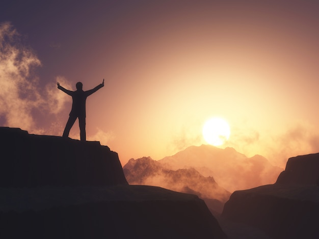 Figure Masculine 3d Avec Les Bras Levés Se Tenait Sur La Montagne ... Figure Masculine 3d Avec Les Bras Levés Se Tenait Sur La Montagne ...