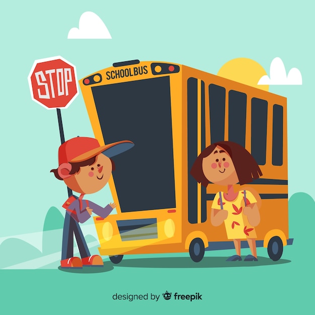 Illustrazione Del Ragazzo E Della Ragazza Che Prendono Lautobus Di