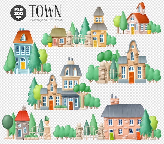 Conjunto de ilustrações da cidade | PSD Premium Conjunto de ilustrações da cidade | PSD Premium