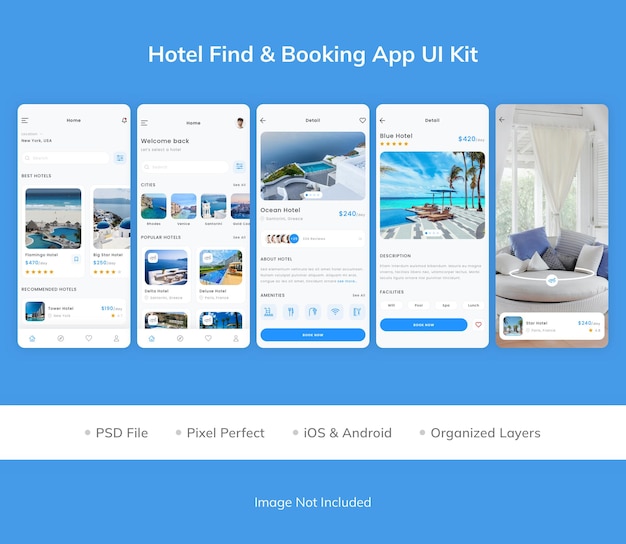 Hotel find amp booking app ui kit | PSD Premium Hotel find amp booking app ui kit | PSD Premium