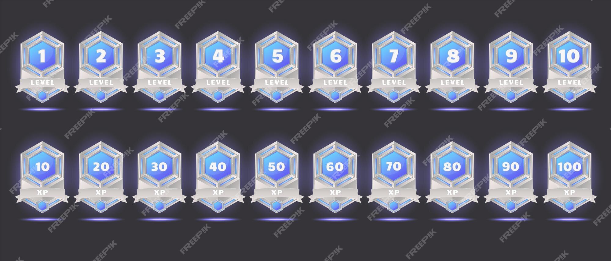 Badges Futuristes Avec Numéro De Niveau Et Points D'expérience Pour La ... Badges Futuristes Avec Numéro De Niveau Et Points D'expérience Pour La ...