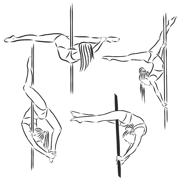 Belle Fille Pole Dance Danseuse Croquis Vecteur Sur Fond Blanc Pole