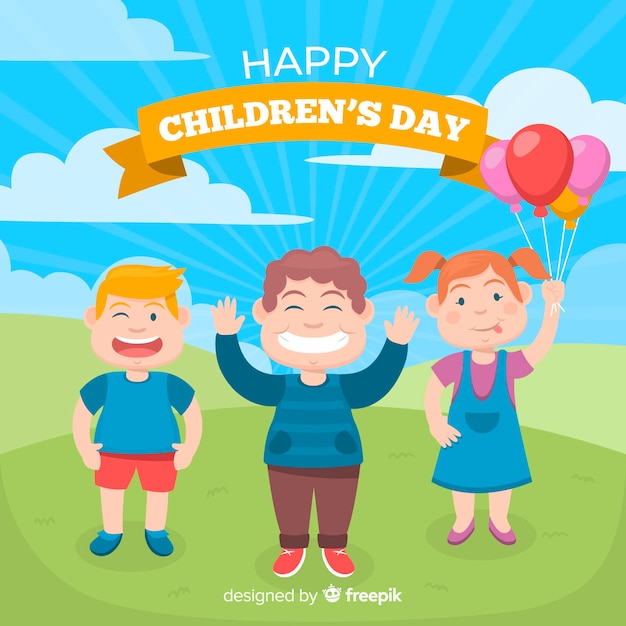 Bonne Fête Des Enfants En Style Plat Vecteur Gratuite