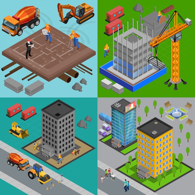 Concept De Conception Isométrique De Construction Avec Vue Sur Les ... Concept De Conception Isométrique De Construction Avec Vue Sur Les ...