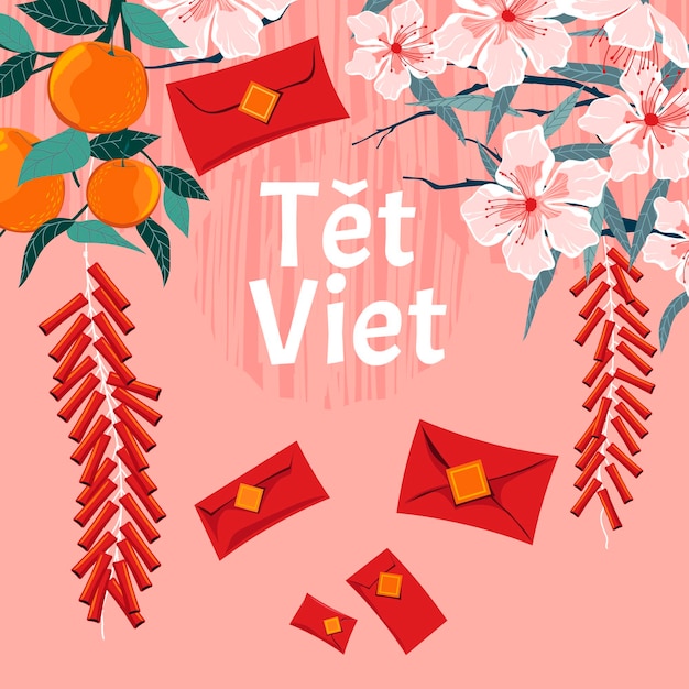Concept De Nouvel An Vietnamien. Tet Viet Signifie Nouvel An Lunaire Au ... Concept De Nouvel An Vietnamien. Tet Viet Signifie Nouvel An Lunaire Au ...