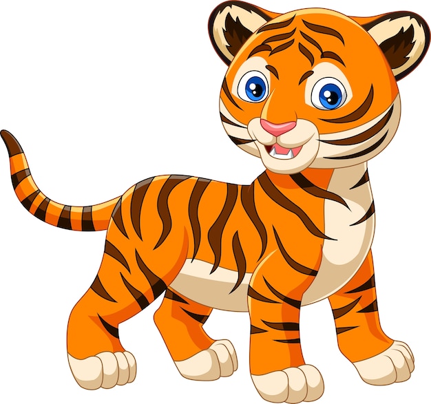 Dessin Animé Bébé Tigre Isolé Sur Fond Blanc Vecteur Premium