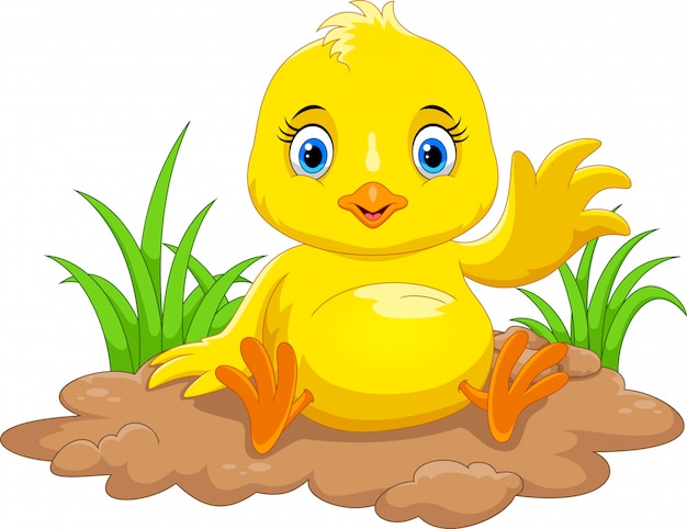 Dessin Animé Mignon Poussin Agitant Vecteur Premium