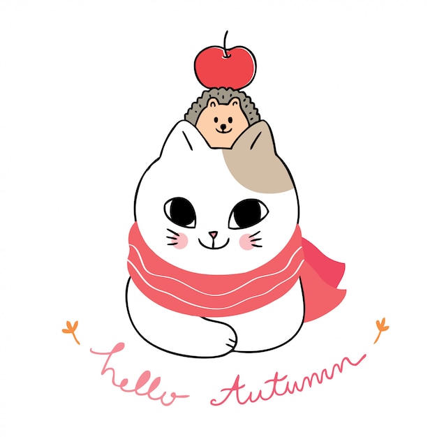 Dessin Animé Mignon Vecteur D'automne, De Chat Et De Hérisson Et De ... Dessin Animé Mignon Vecteur D'automne, De Chat Et De Hérisson Et De ...
