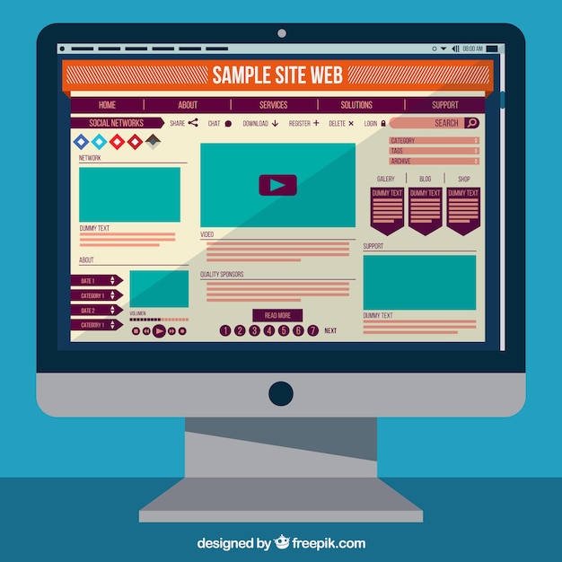 Écran Avec Modèle De Site Web | Vecteur Gratuite Écran Avec Modèle De Site Web | Vecteur Gratuite